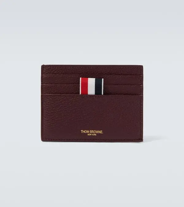 Thom Browne Rwb Stripe Leather Cardholder - Burgundy