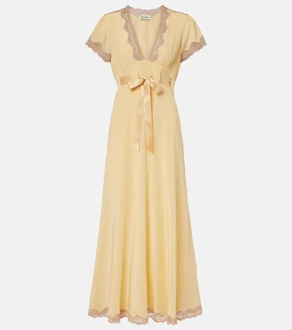 Rixo Marlice Silk Maxi Dress With Lace Trim - Yellow