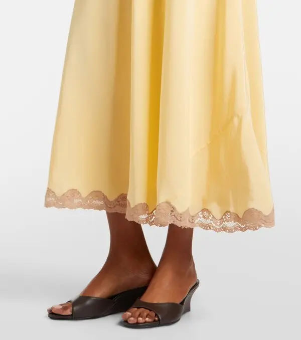 Rixo Marlice Silk Maxi Dress With Lace Trim - Yellow
