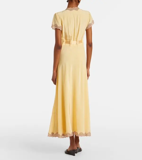 Rixo Marlice Silk Maxi Dress With Lace Trim - Yellow
