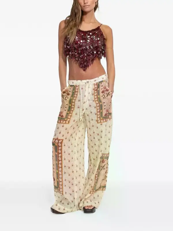 Agua Bendita Sequin Embellished Fringed Top