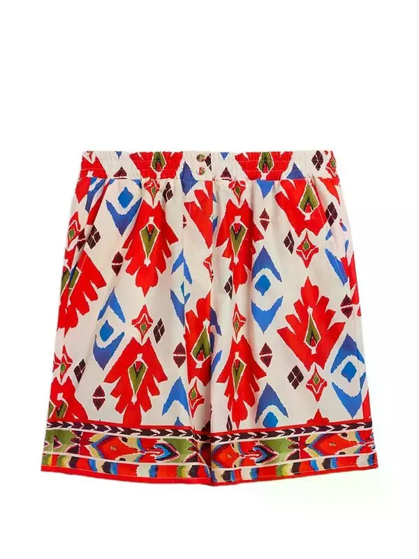 Momoni Geometric Print Poplin Shorts - Red