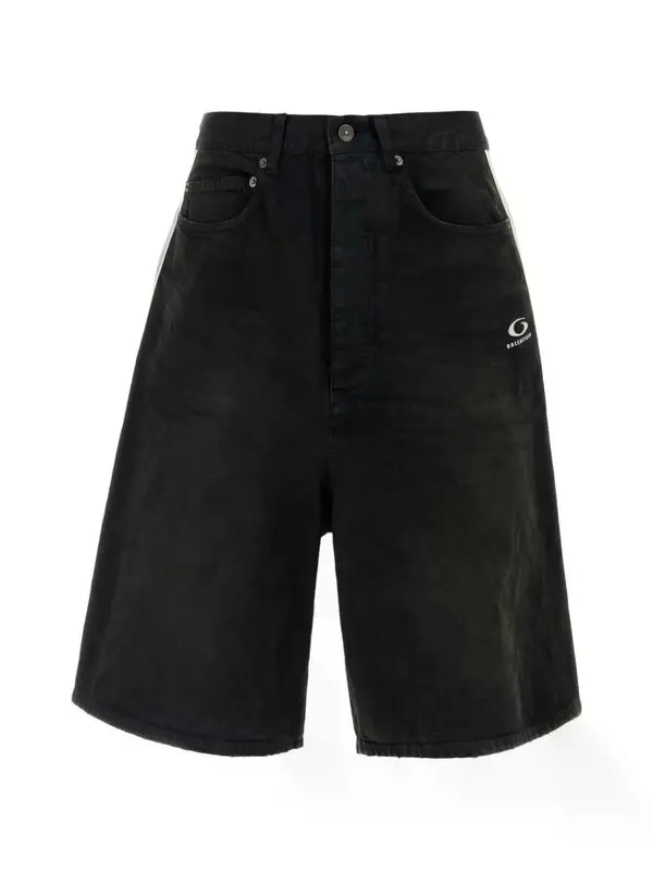 Balenciaga Logo Print Denim Shorts