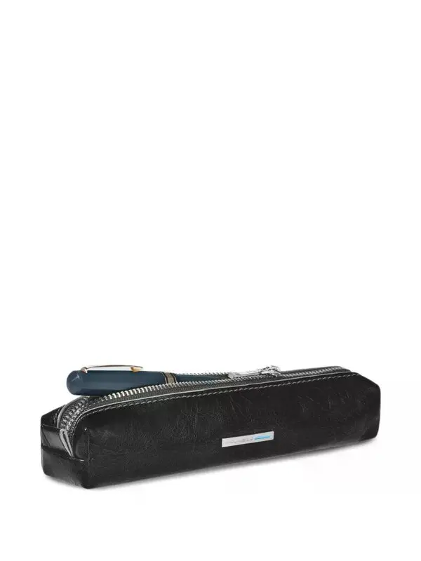 PIQUADRO Logo-plaque Leather Pencil Case - Black