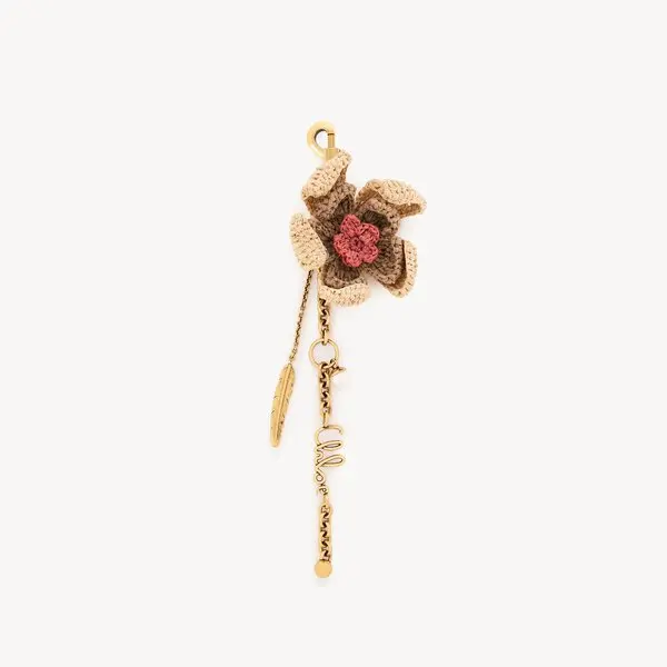 Chloé Symbols Flower Bag Charm In & Brass - Petal Beige