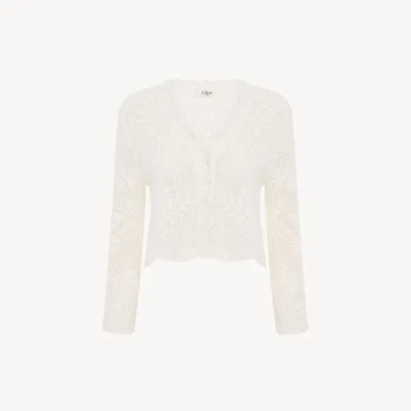 Chloé Cropped Cardigan In A Knit - White