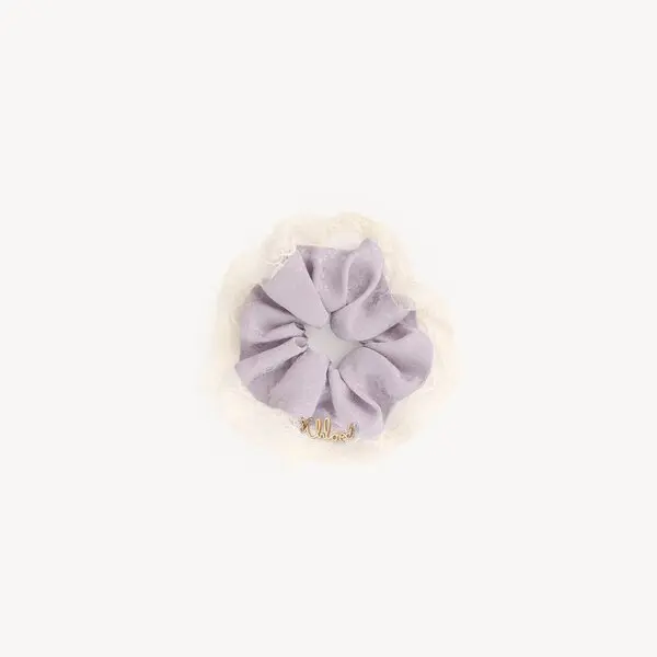 Chloé Poetic Scrunchie In Silk Jacquard And Lace - Candle Grey