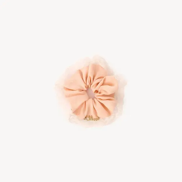 Chloé Poetic Scrunchie In Silk Jacquard With Floral Motif - Delicate Pink