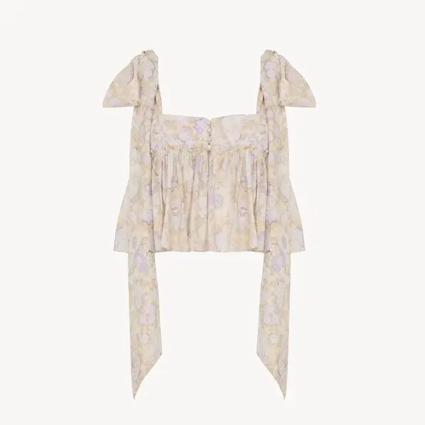 Chloé Sleeveless Cropped Top With Painted Flowers Print And Knotted Straps