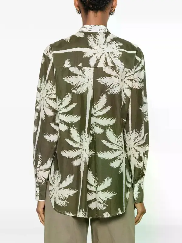 ROBERT FRIEDMAN Mandarin Collar Palm Tree Print Shirt