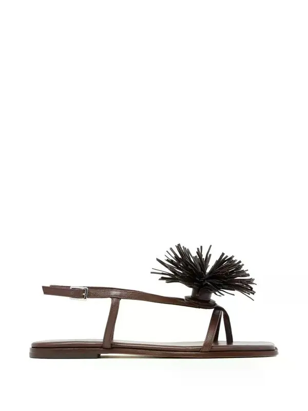 VIC MATIE Fringed Pom-pom Slingback Sandals - Brown