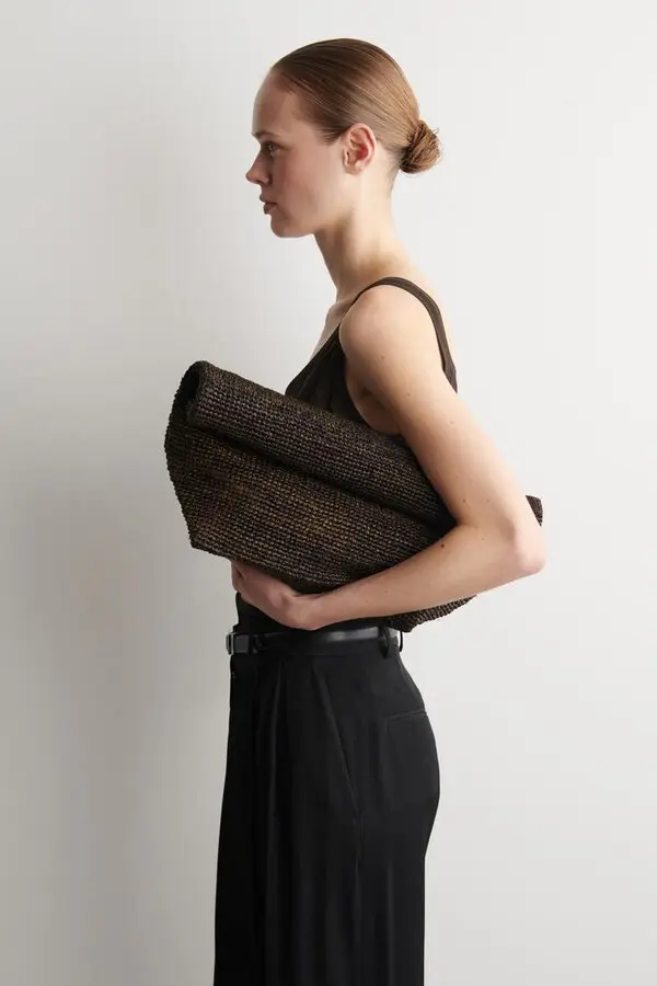 Cos Oversized Folded Clutch Bag In Straw