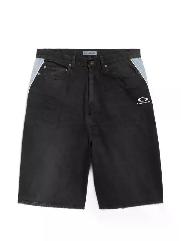 Balenciaga Logo Print Denim Shorts - Black