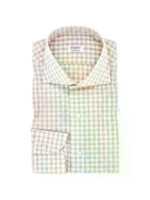 BORRIELLO NAPOLI Gingham-pattern Long-sleeve Shirt - Neutrals