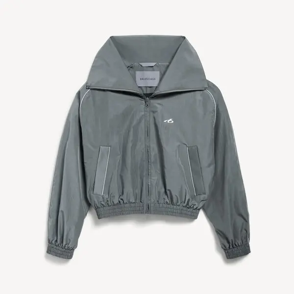 Balenciaga High Collar Track Jacket With Reflective Piping - Grey