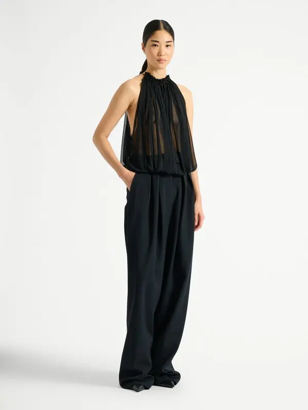 Balmain Sleeveless Muslin Top With Drawstring Neck