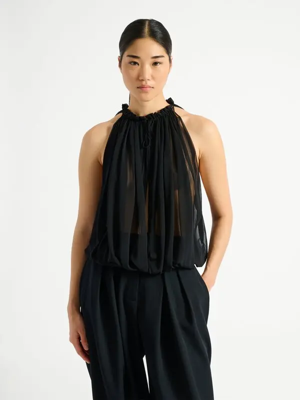 Balmain Sleeveless Muslin Top With Drawstring Neck