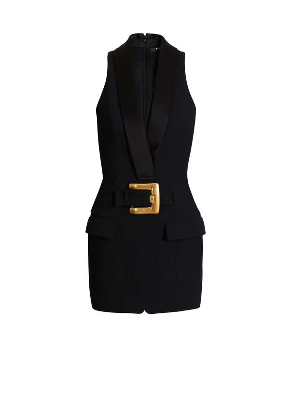 Balmain Belted Grain De Poudre Mini Dress