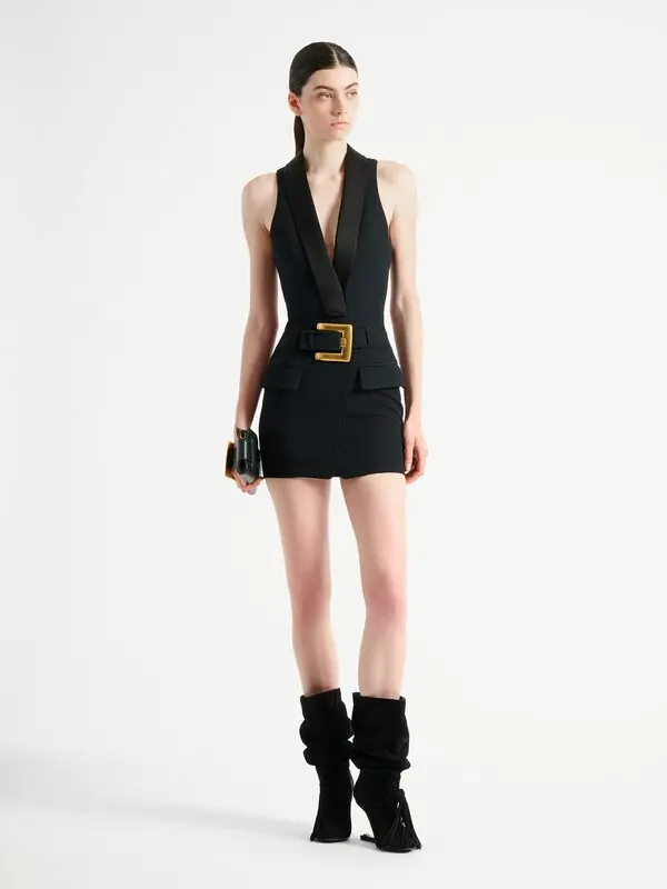 Balmain Belted Grain De Poudre Mini Dress