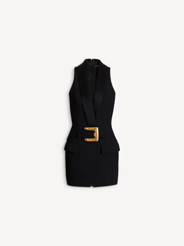 Balmain Belted Grain De Poudre Mini Dress