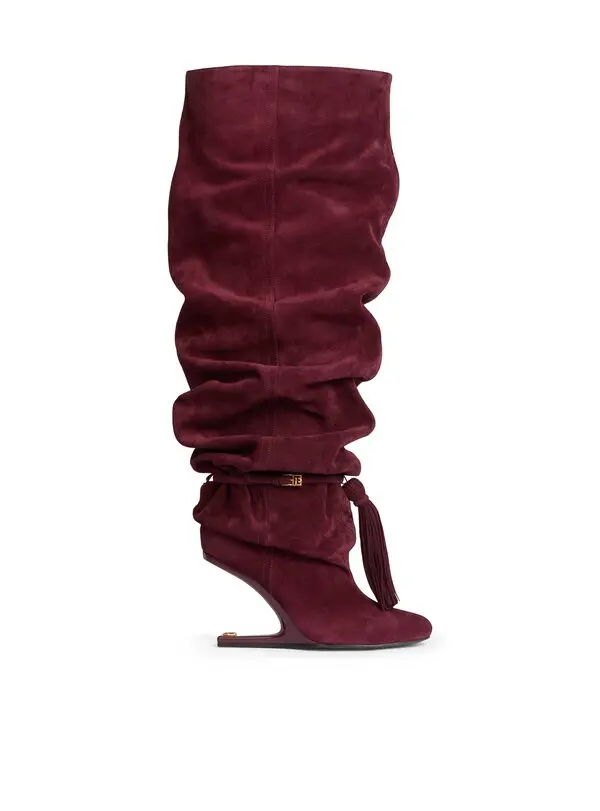 Balmain Suede Thigh-high Boots With Tassel Detail - Red
