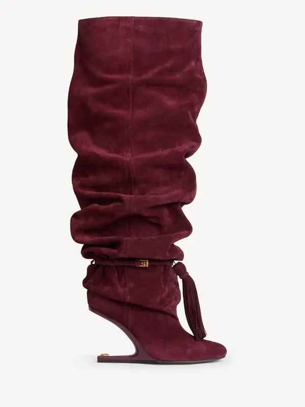 Balmain Suede Thigh-high Boots With Tassel Detail - Red