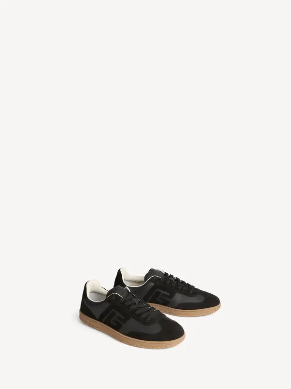 Balmain Swan Suede And Smooth Leather Lace-up Sneakers - Black