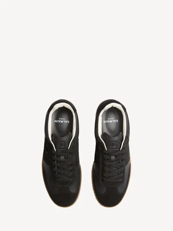 Balmain Swan Suede And Smooth Leather Lace-up Sneakers - Black