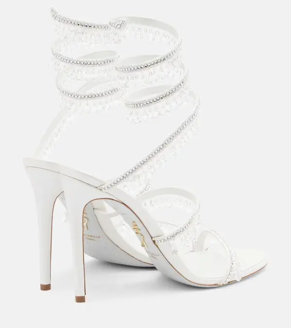 Rene Caovilla Chandelier Embellished Satin Sandals - White