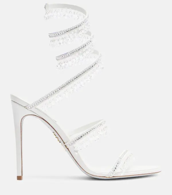 Rene Caovilla Chandelier Embellished Satin Sandals - White