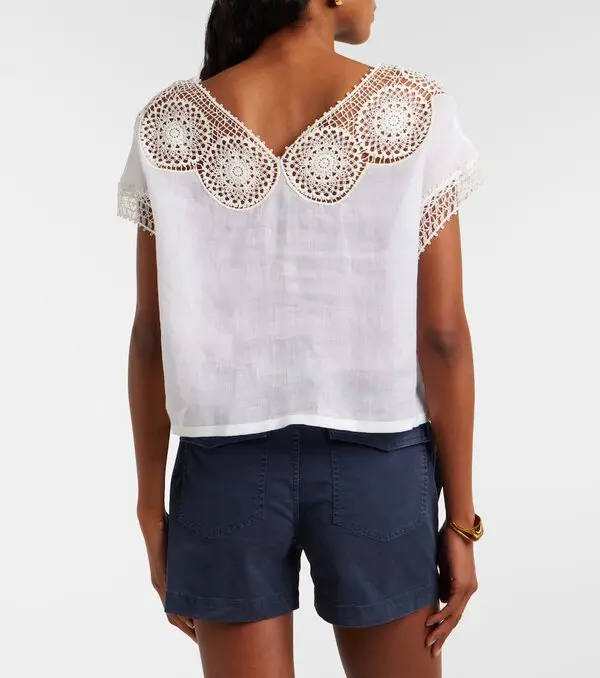 NILI LOTAN Caila Crochet-trimmed Ramie Top - White