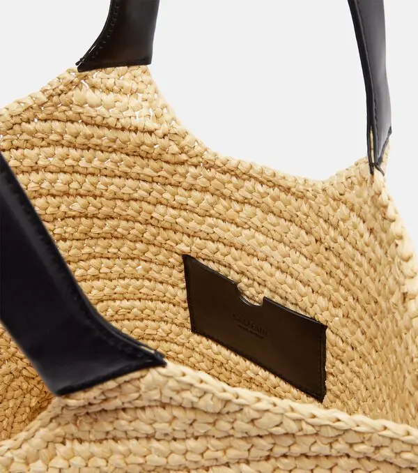 Balmain Logo Raffia-effect Top-handle Bag
