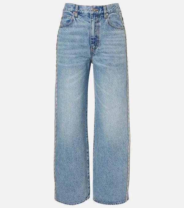 FRAME Crochet Bow Cropped Wide-leg Jeans