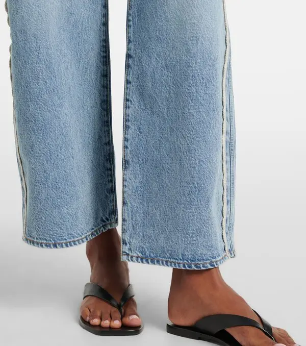 FRAME Crochet Bow Cropped Wide-leg Jeans