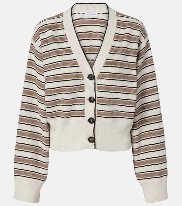 Brunello Cucinelli Striped Cotton-blend Cardigan - Multicoloured