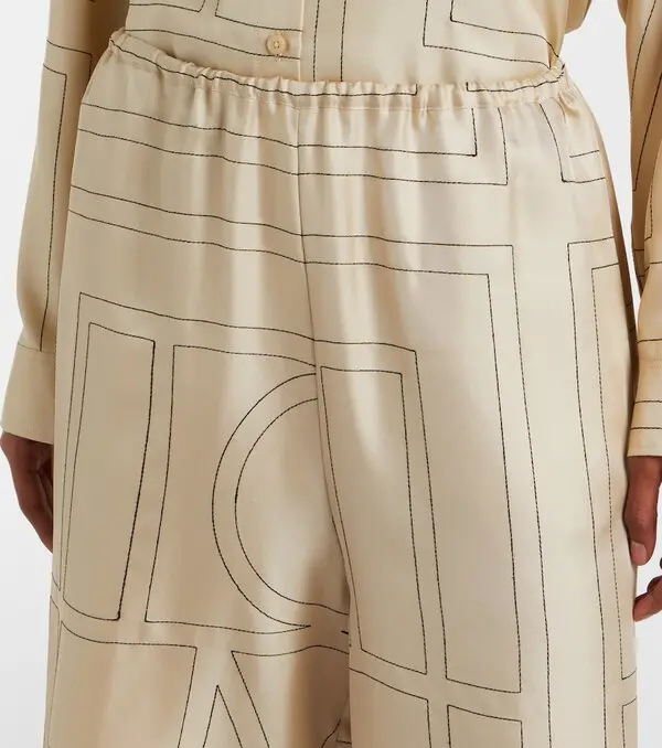 TOTEME Embroidered Silk Satin Bermuda Shorts - Beige