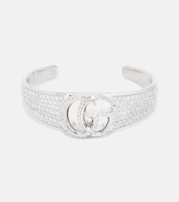 Gucci Gg Marmont Embellished Cuff Bracelet - Silver