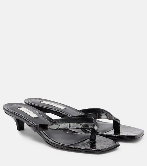 TOTEME Croc-effect Leather Thong Sandals - Brown