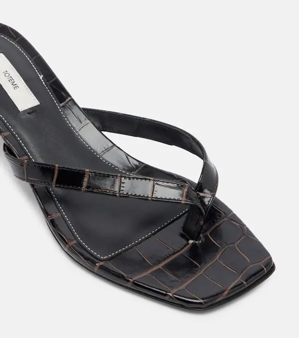 TOTEME Croc-effect Leather Thong Sandals - Brown