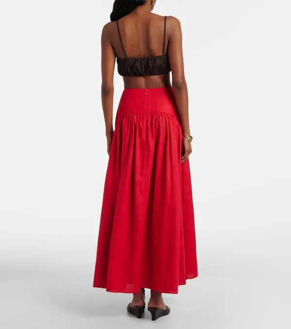 Staud Procida Linen Maxi Skirt In Tomato - Red