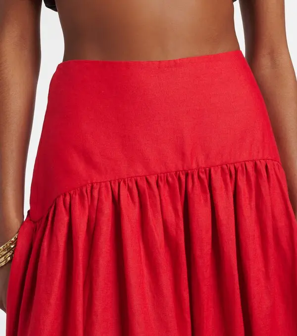 Staud Procida Linen Maxi Skirt In Tomato - Red