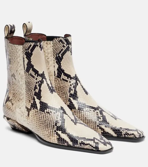 Paris Texas Bettina Snake-print Ankle Boots - Beige