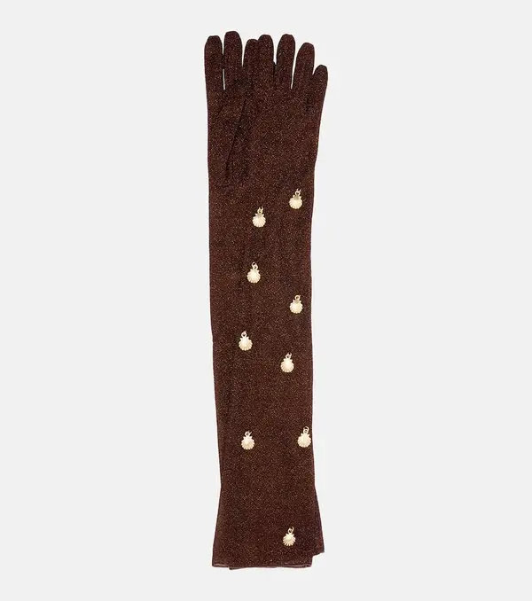 Oseree Lumiere Embellished Gloves - Brown