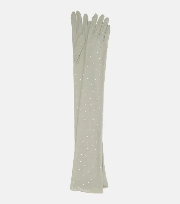 Oseree Crystal-embellished Mesh Gloves - Grey