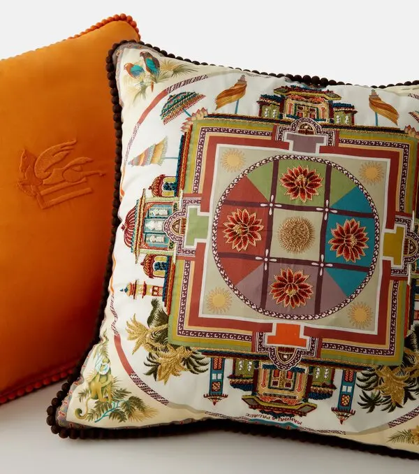 Etro Embroidered Cotton Cushion - Brown