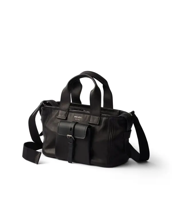 Prada Route Medium Leather Tote Bag - Black