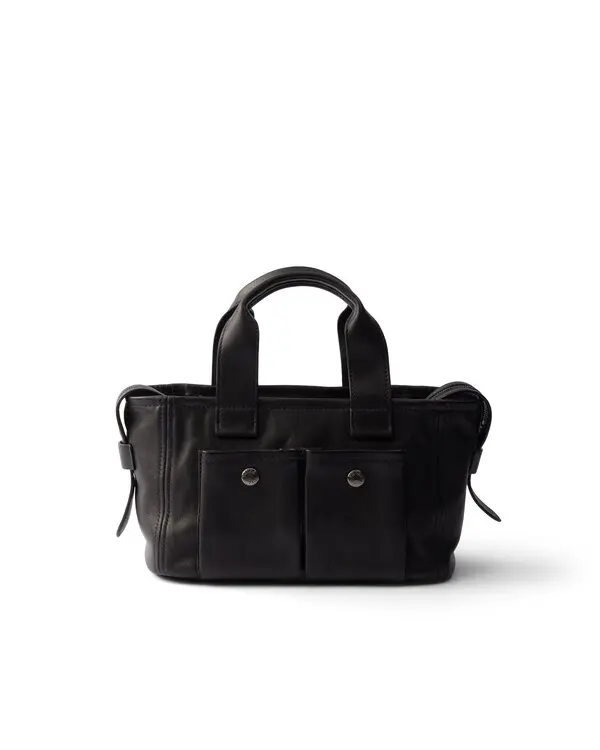 Prada Route Medium Leather Tote Bag - Black