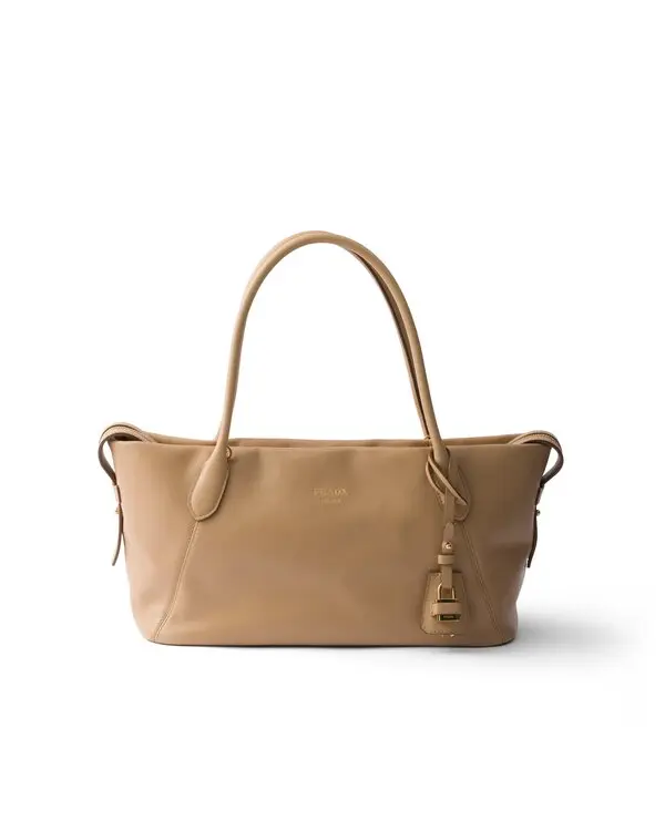 Prada Large Leather Tote Bag - Neutral