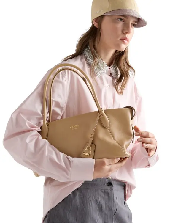 Prada Large Leather Tote Bag - Neutral