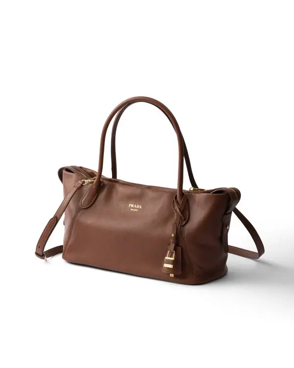 Prada Large Leather Tote Bag - Brown